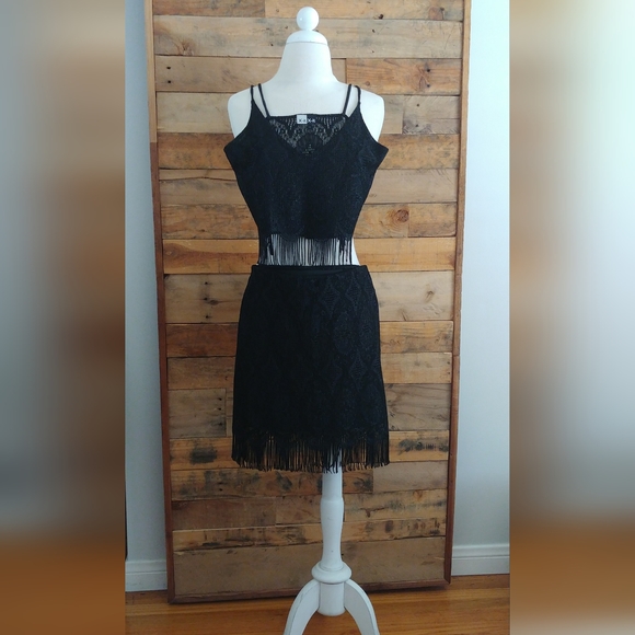 X-it X-it | Skirts | Skirt Set Black Fringed Lace Cami Top Mini Xs ...